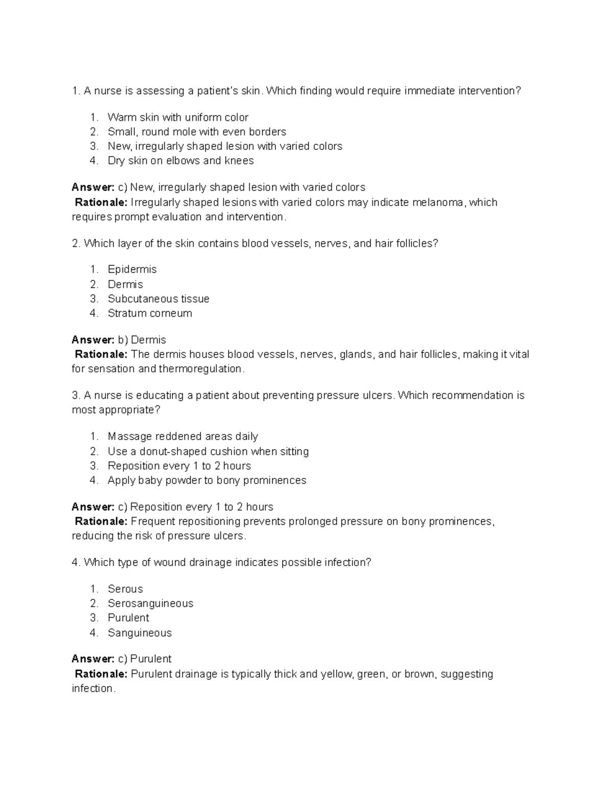Integumentary system questions for nursing assessment and care - Studocu