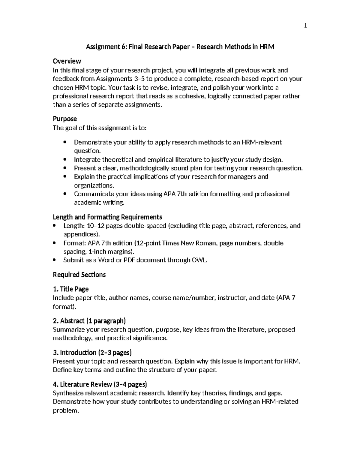 Assignment 6: Final Research Paper in HRM Research Methods - Studocu