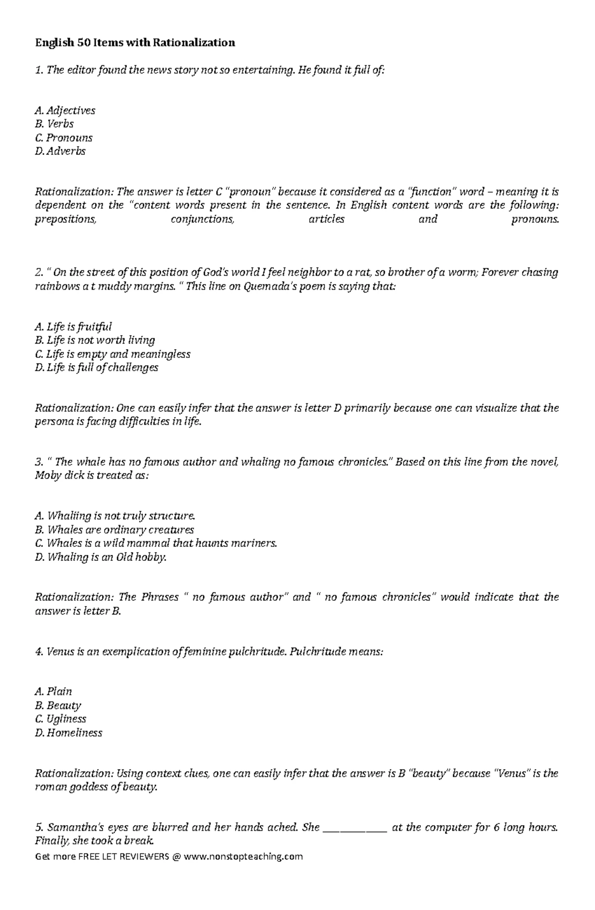 English Major LET Reviewer 2: Specialization in Language & Literature ...