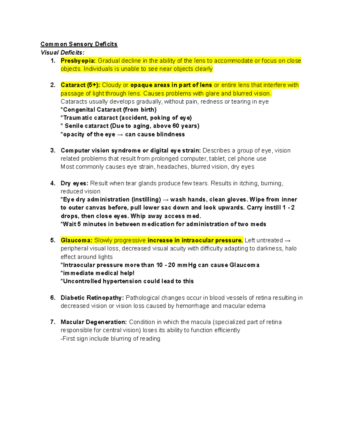 Chapter 49 Sensory Alterations - Common Sensory Deficits Visual ...