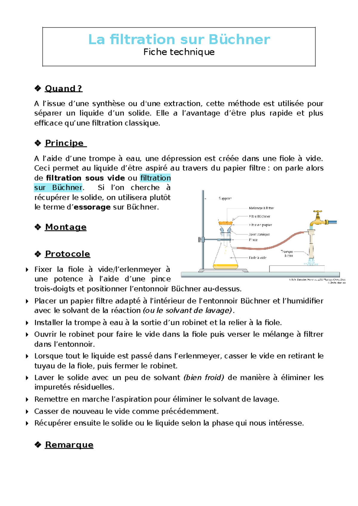 Méthode de Filtration sur Büchner en Chimie: Guide Pratique - Studocu