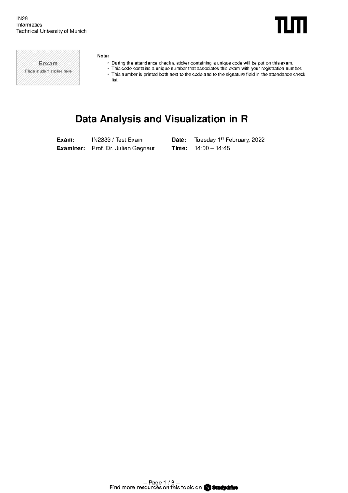IN29 Data Analysis & Visualization in R - Test Exam WiSe 22 - Studocu