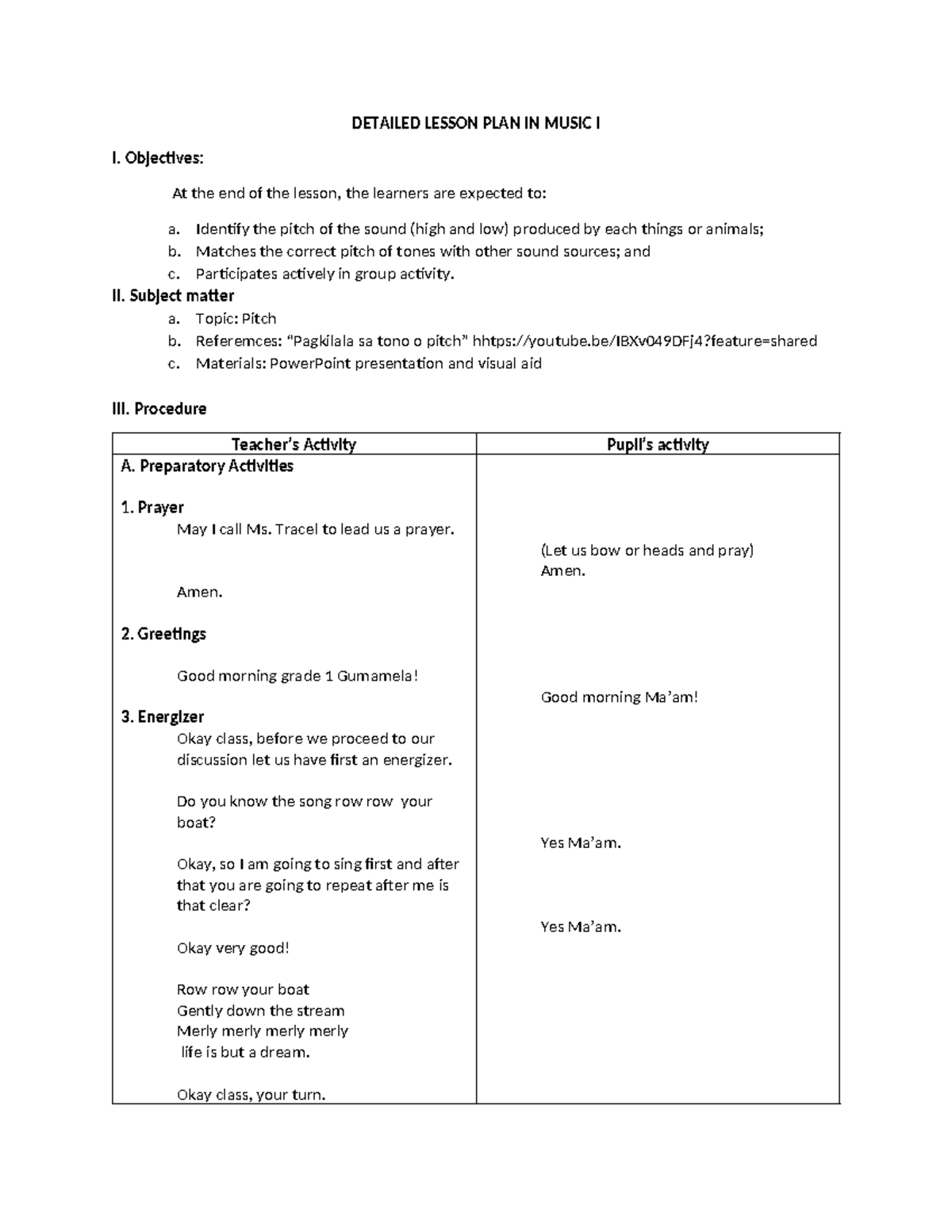 Detailed Lesson PLAN IN Music III - DETAILED LESSON PLAN IN MUSIC I I ...