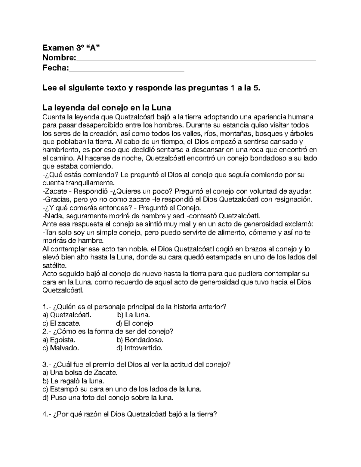 Español 3 - INTERMEDIO - Examen 3º “A” - Studocu