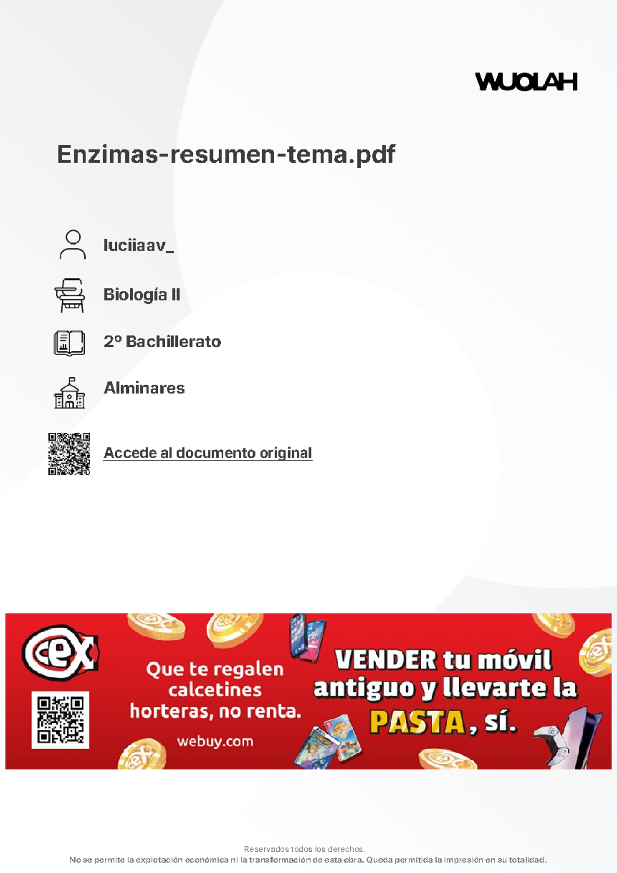 Enzimas: Resumen del Tema - Biología II 2º Bachillerato - Studocu