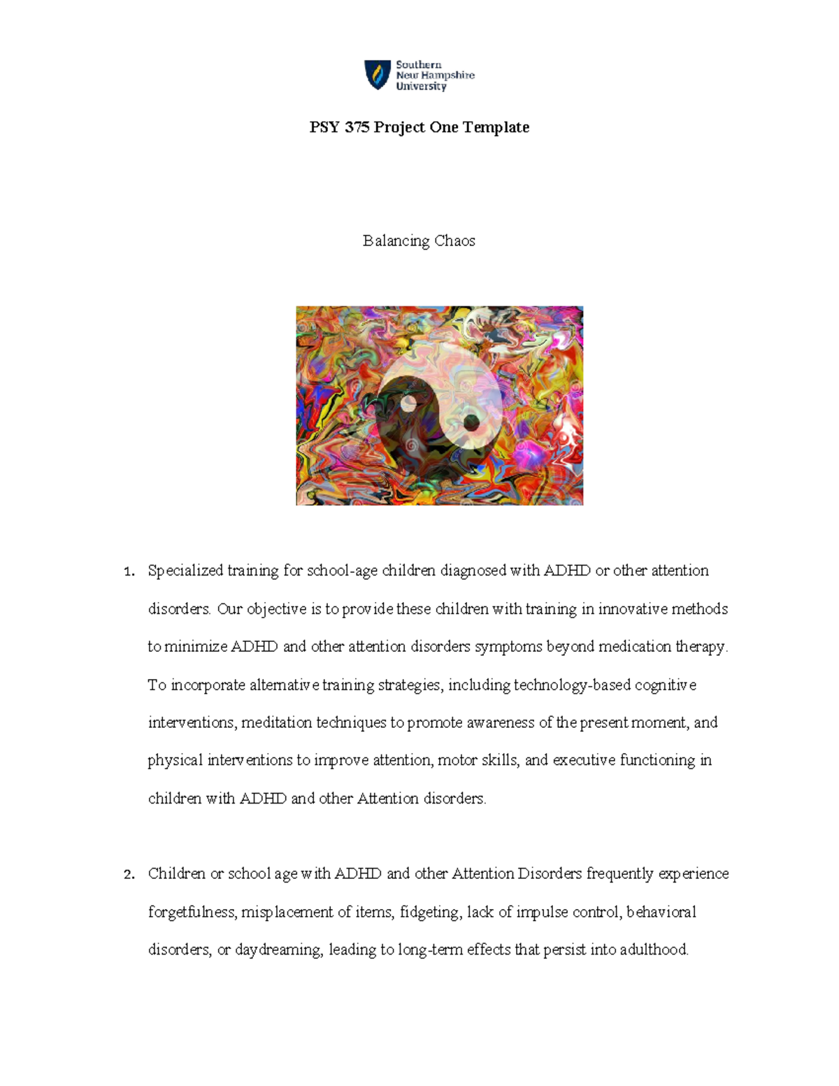 PSY 375 Project One: Innovative Interventions for ADHD in Children ...