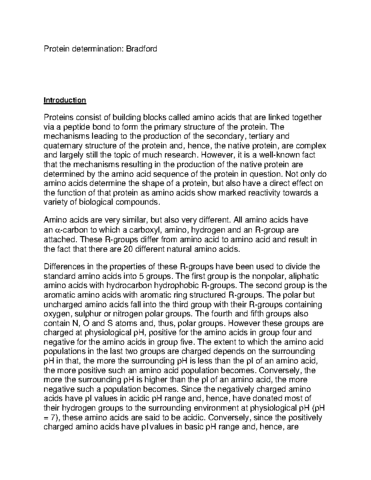 3. Protein Determination: Bradford Method and Protocol Overview - Studocu