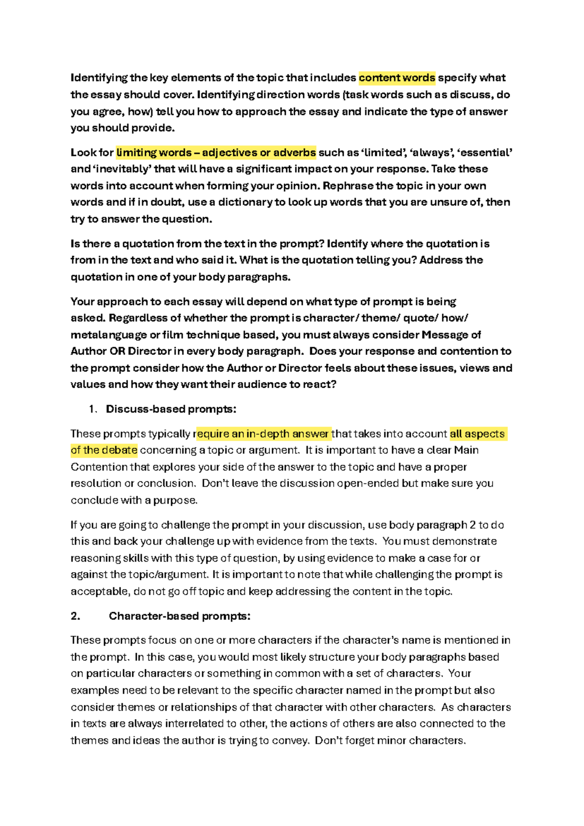Types of Prompts & Task Analysis for Essay Writing - Studocu