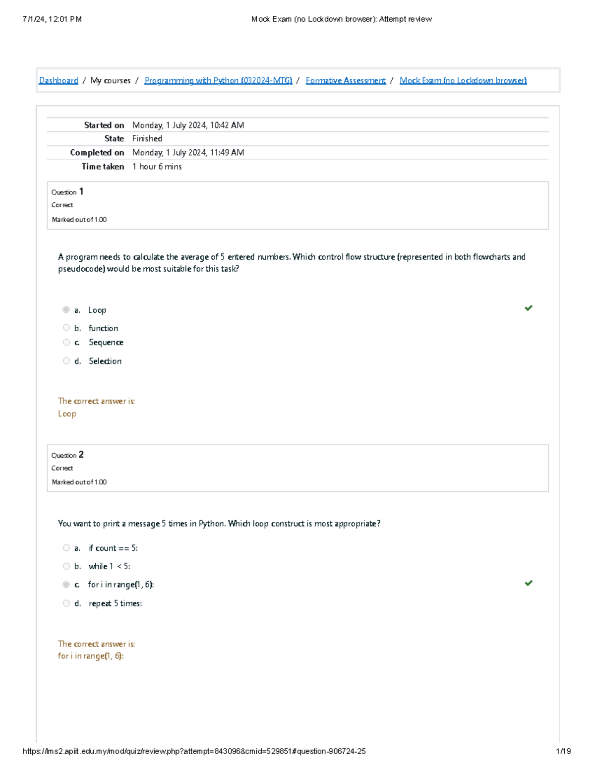 12:01 PM Mock Exam (no Lockdown browser) - Python Programming Review ...