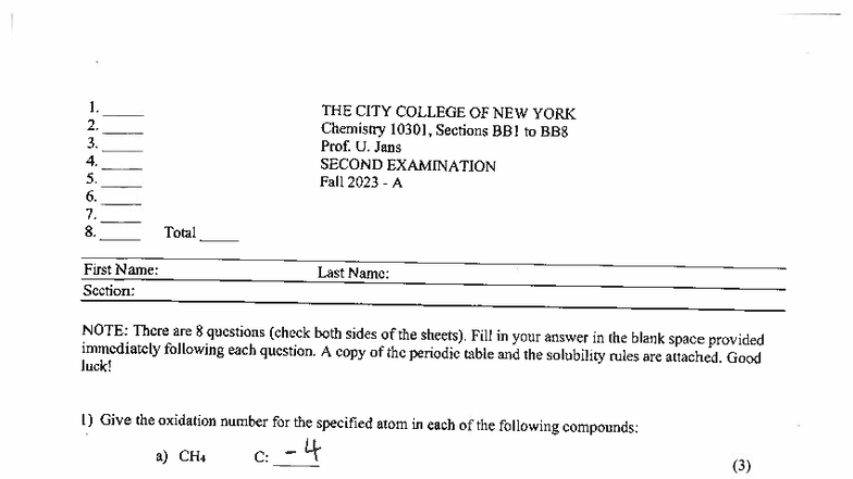 Chemistry 10301: Final Exam Solutions for Fall 2023 - Studocu