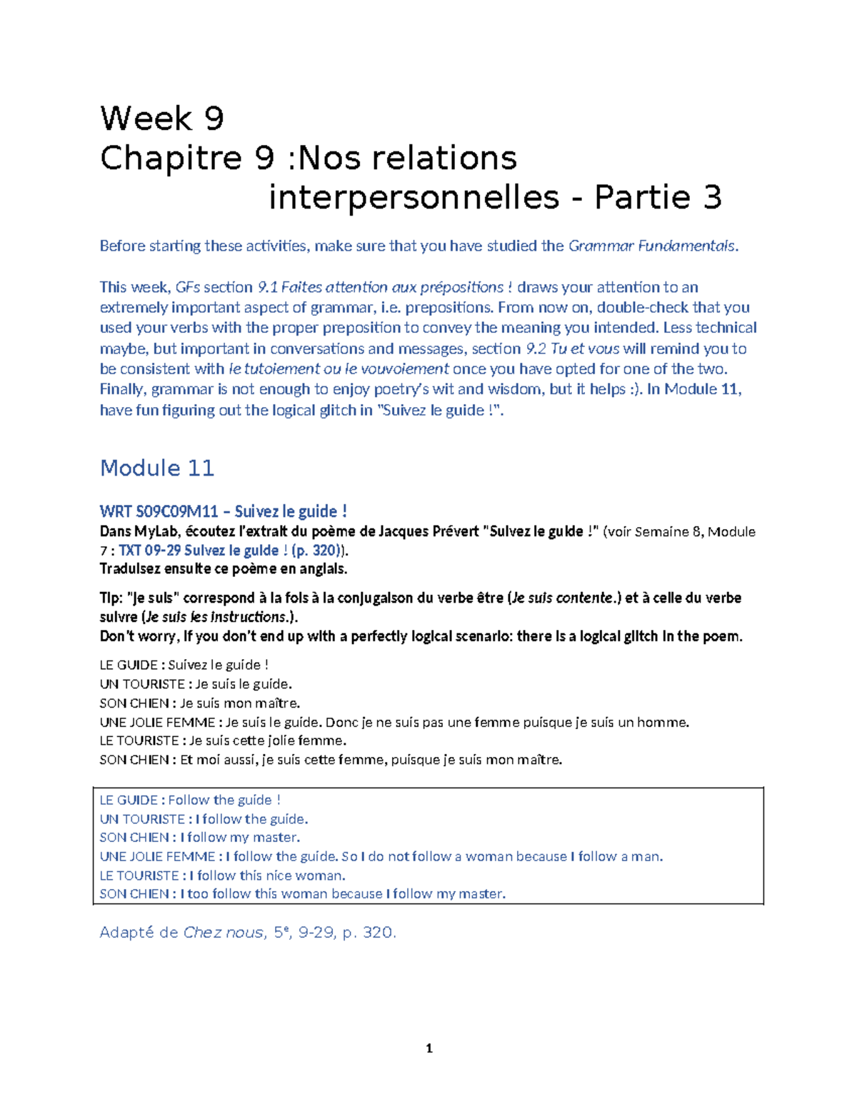 FREN 118 Written Activity: Week 9 - Interpersonal Relations & Grammar ...