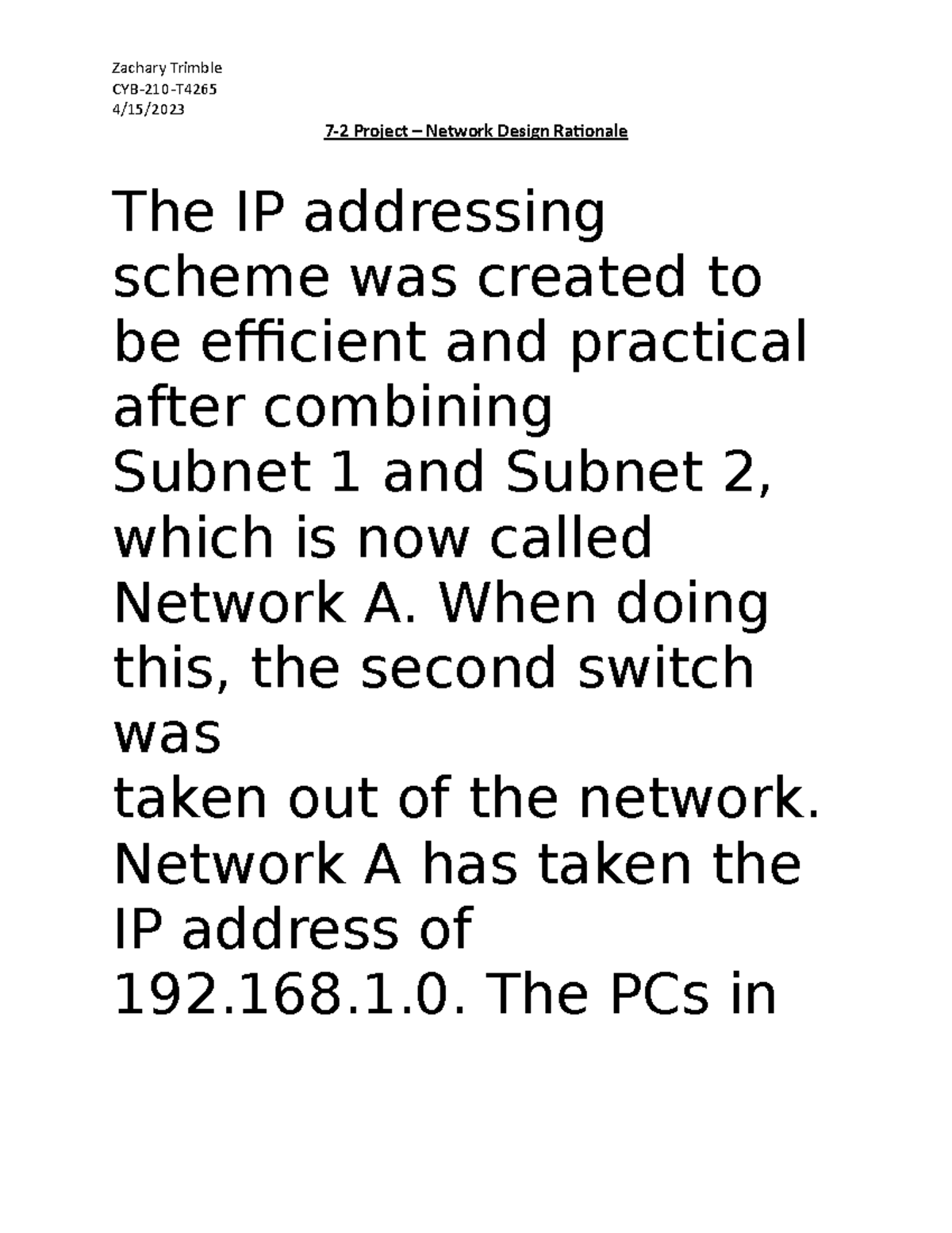 7-2 Project 1: Rationale for Network Design and Configuration - Studocu