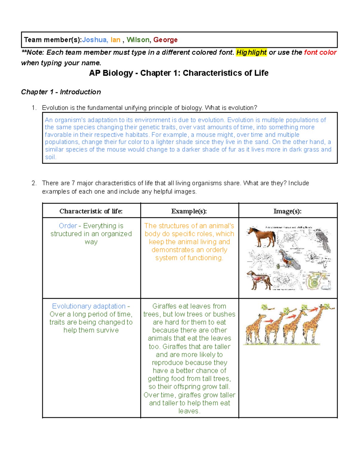 AP Biology - Chapter 1: Characteristics of Life Overview Guide - Studocu