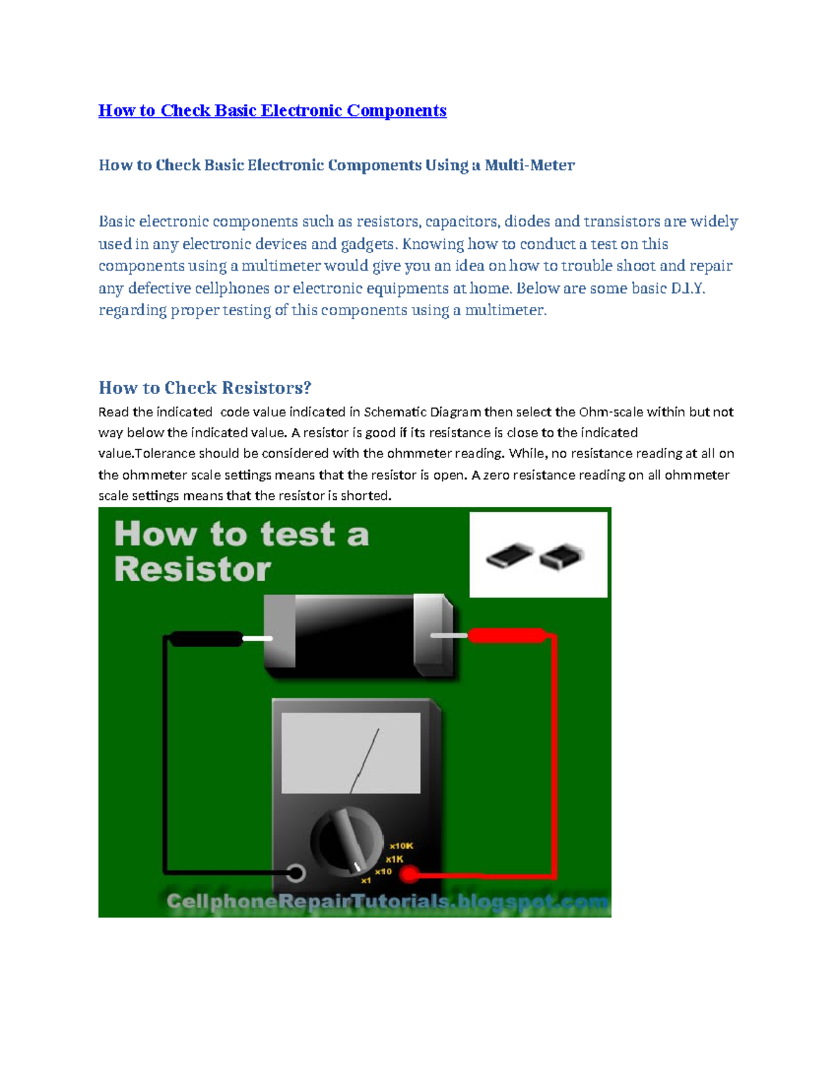 How to Test Basic Electronic Components Using a Multimeter - Studocu