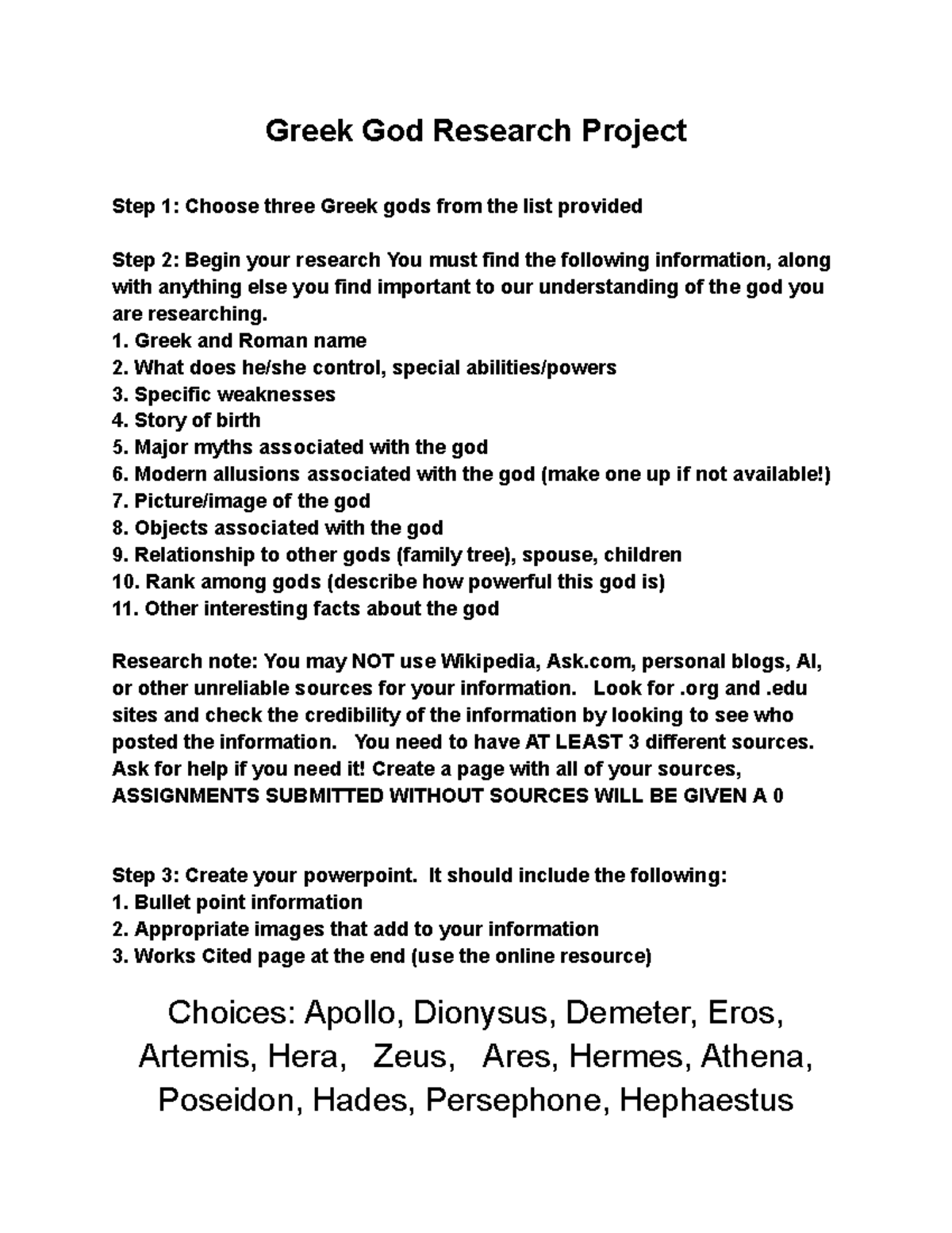 Greek God Research Project: Exploring Myths & Powers of Deities - Studocu