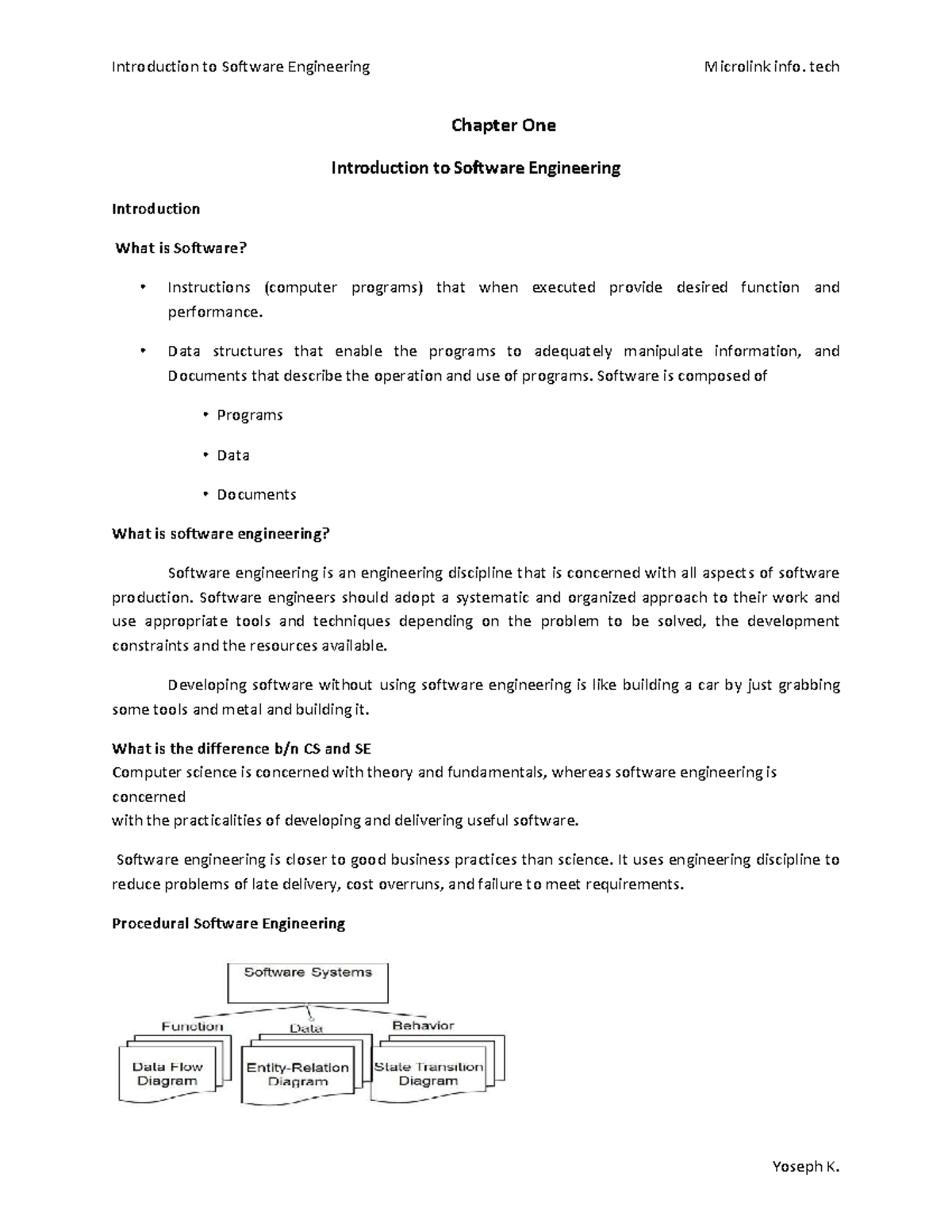 Chapter One - Introduction to Software Engineering (CS101) - Studocu