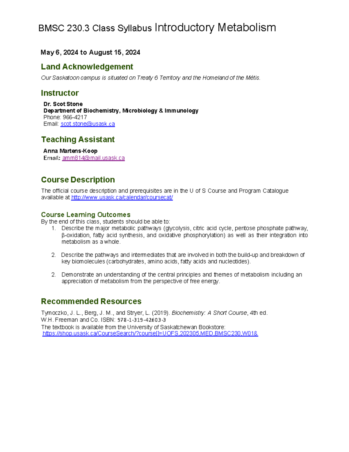 BMSC 230 syllabus 2024 - sylla - BMSC 230 .3 Class Syllabus ...