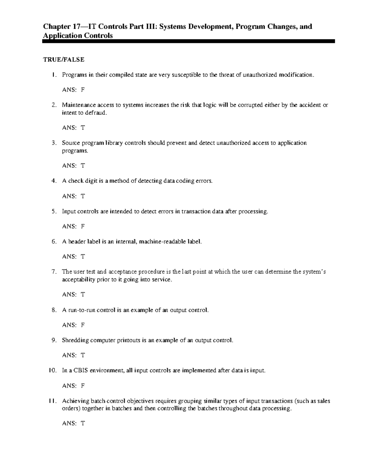 Hall 5e TB Ch17 - IT Controls & Application Controls Practice Materials - Studocu