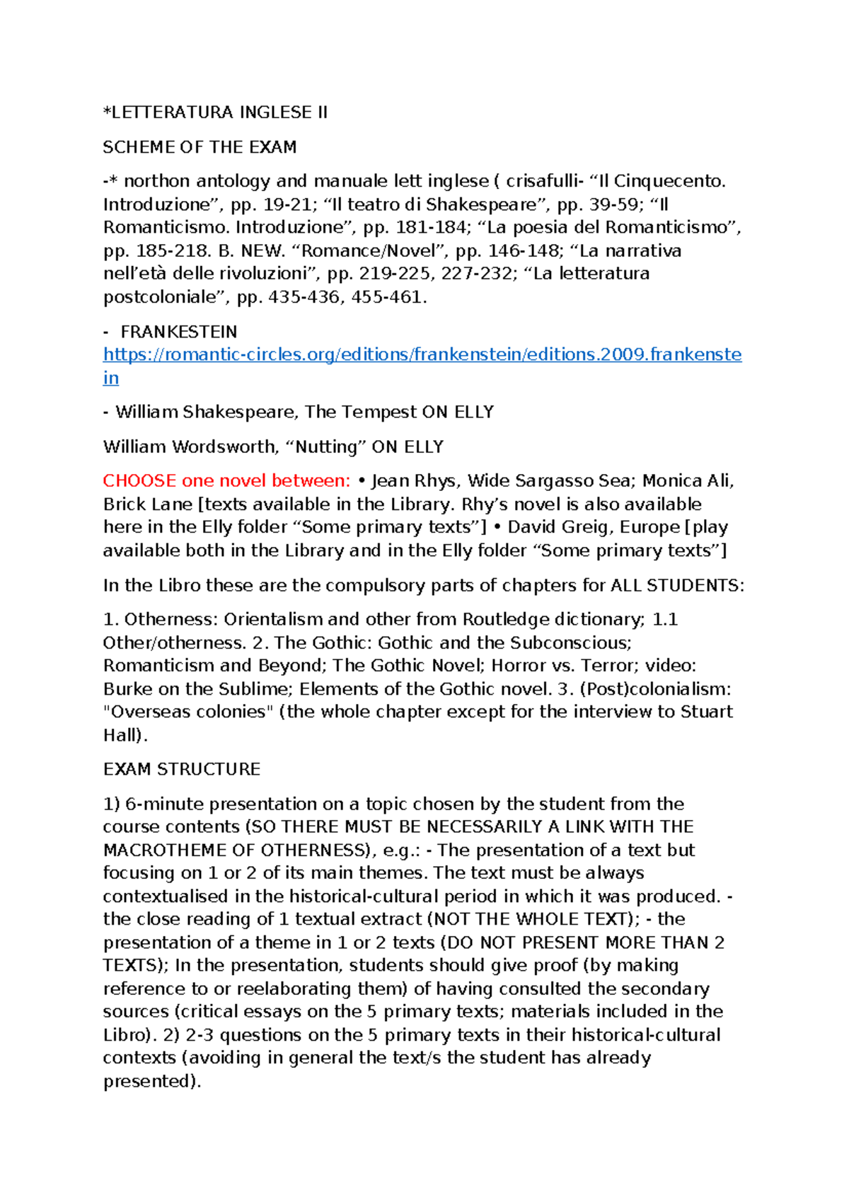 INGLESE II FINAL EXAM SCHEME: THE TEMPEST & FRANKENSTEIN ANALYSIS - Studocu