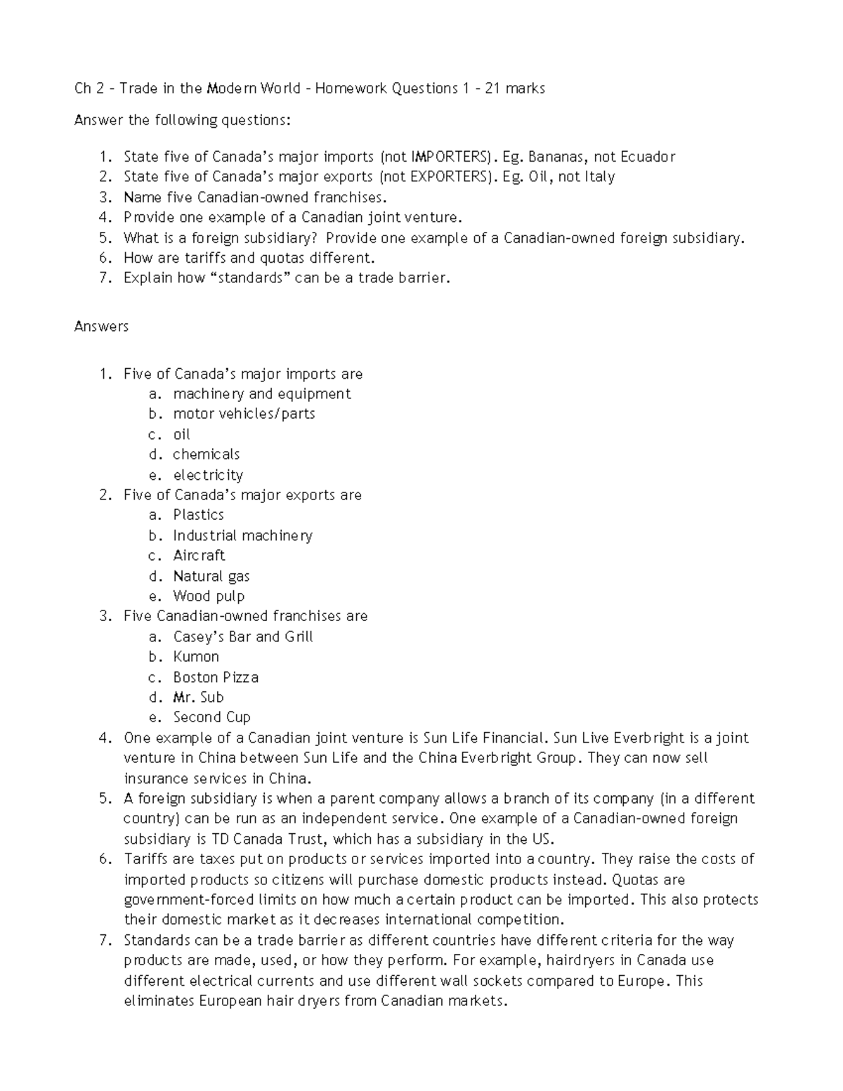 chapter 2 - Homework one - Ch 2 Trade in the Modern World Homework ...