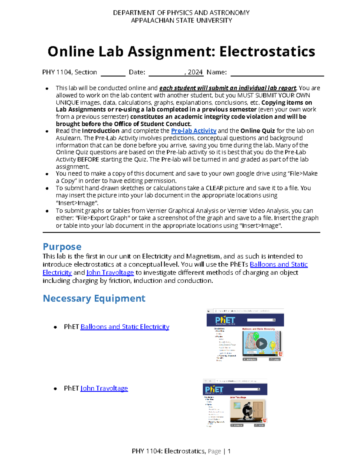 Lab Assignment: Electrostatics (PHY 1104) - Online Submission Guide ...