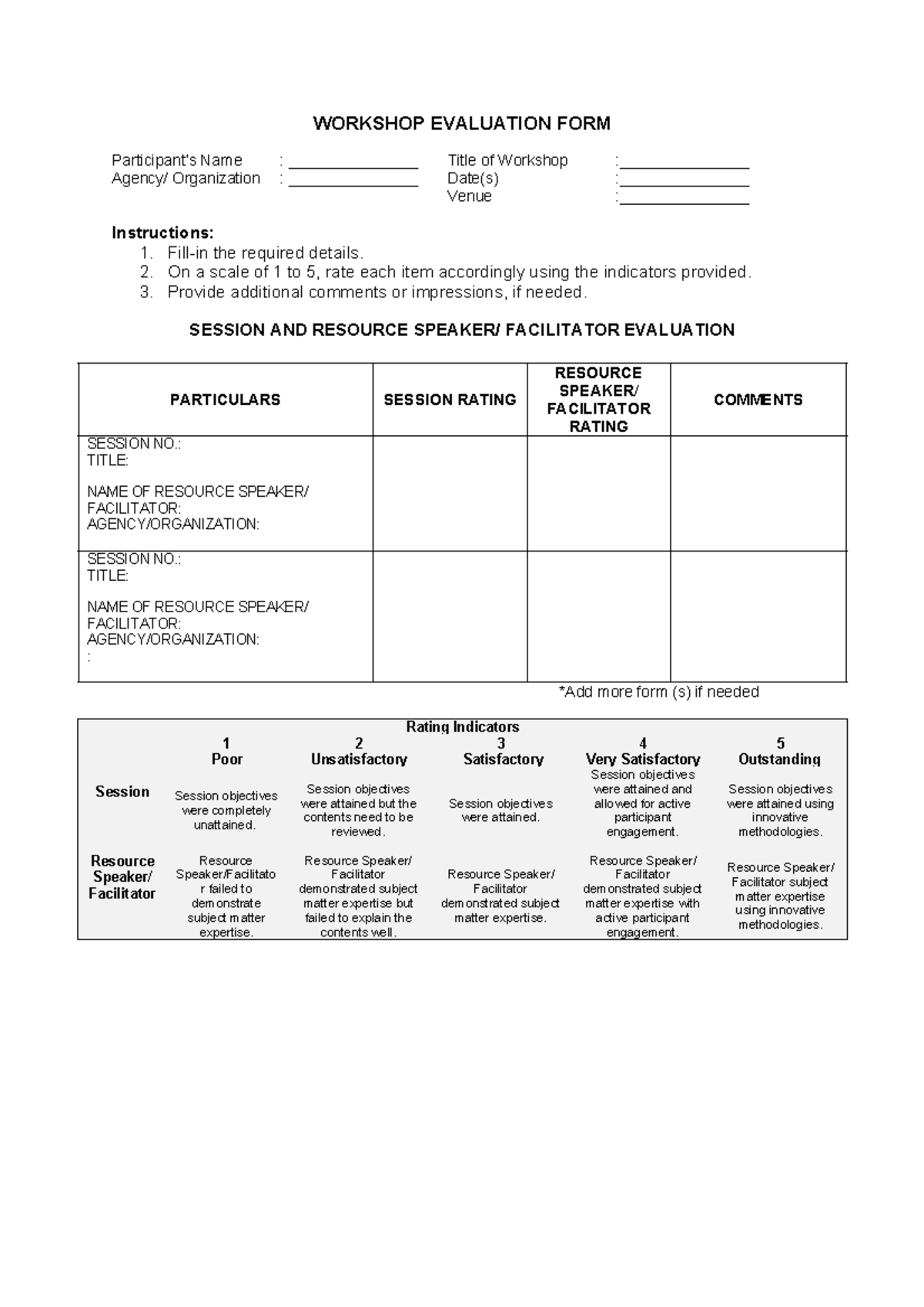 Training Workshop Evaluation Form - Studocu