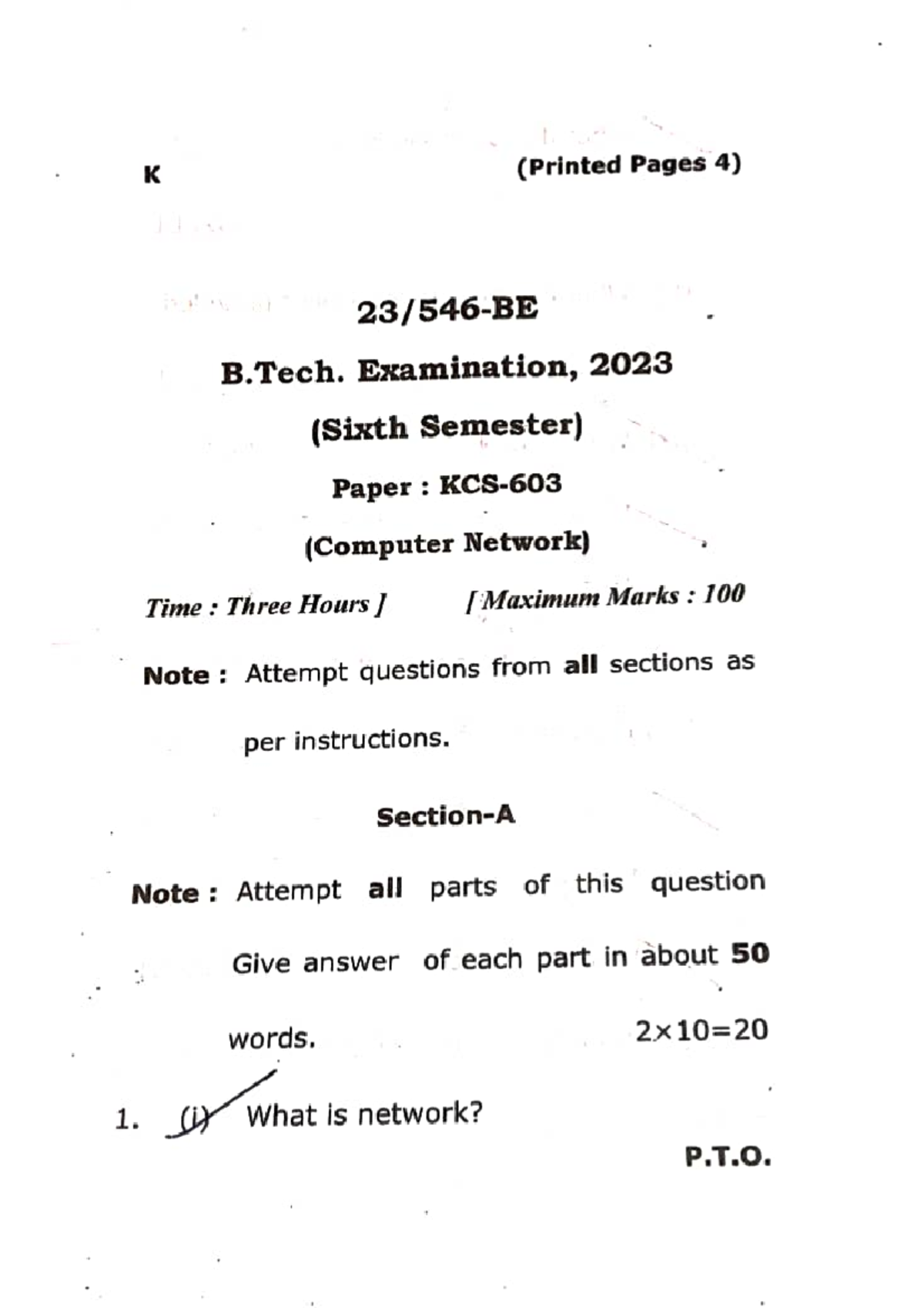B.Tech 6th Sem Computer Networks - Previous Year Questions (PYQ) - Studocu