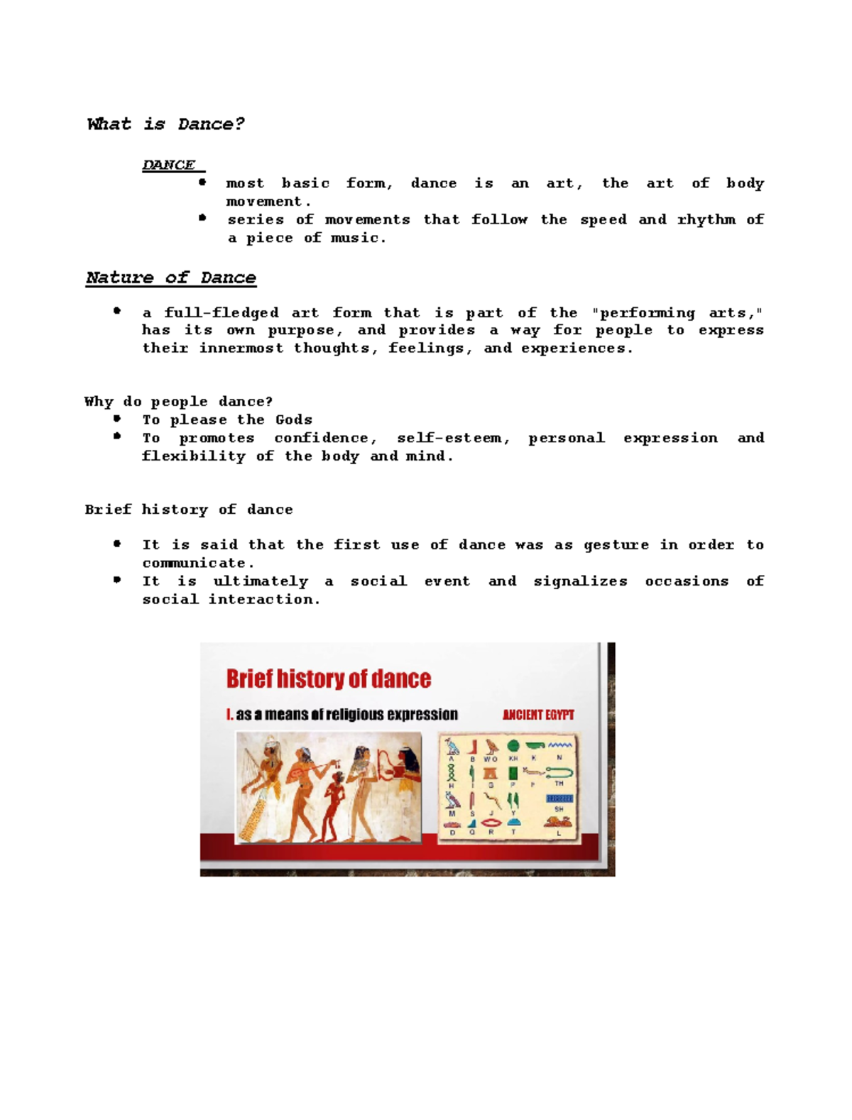 P.E Dance Notes - What is Dance? DANCE most basic form, dance is an art ...