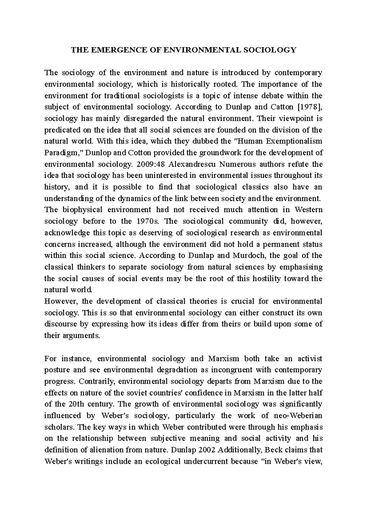 Emergence of Environmental Sociology: Theoretical Foundations and ...