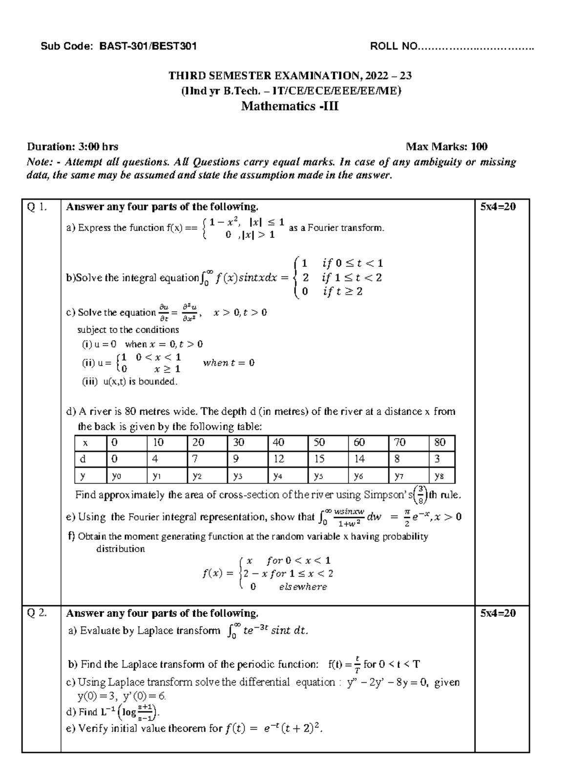 B.Tech Mathematics III Sem Exam 2022-23: Comprehensive Review Guide ...