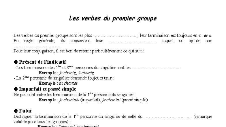 Les verbes du premier groupe - Conjugaison et Règles 2026 - Studocu