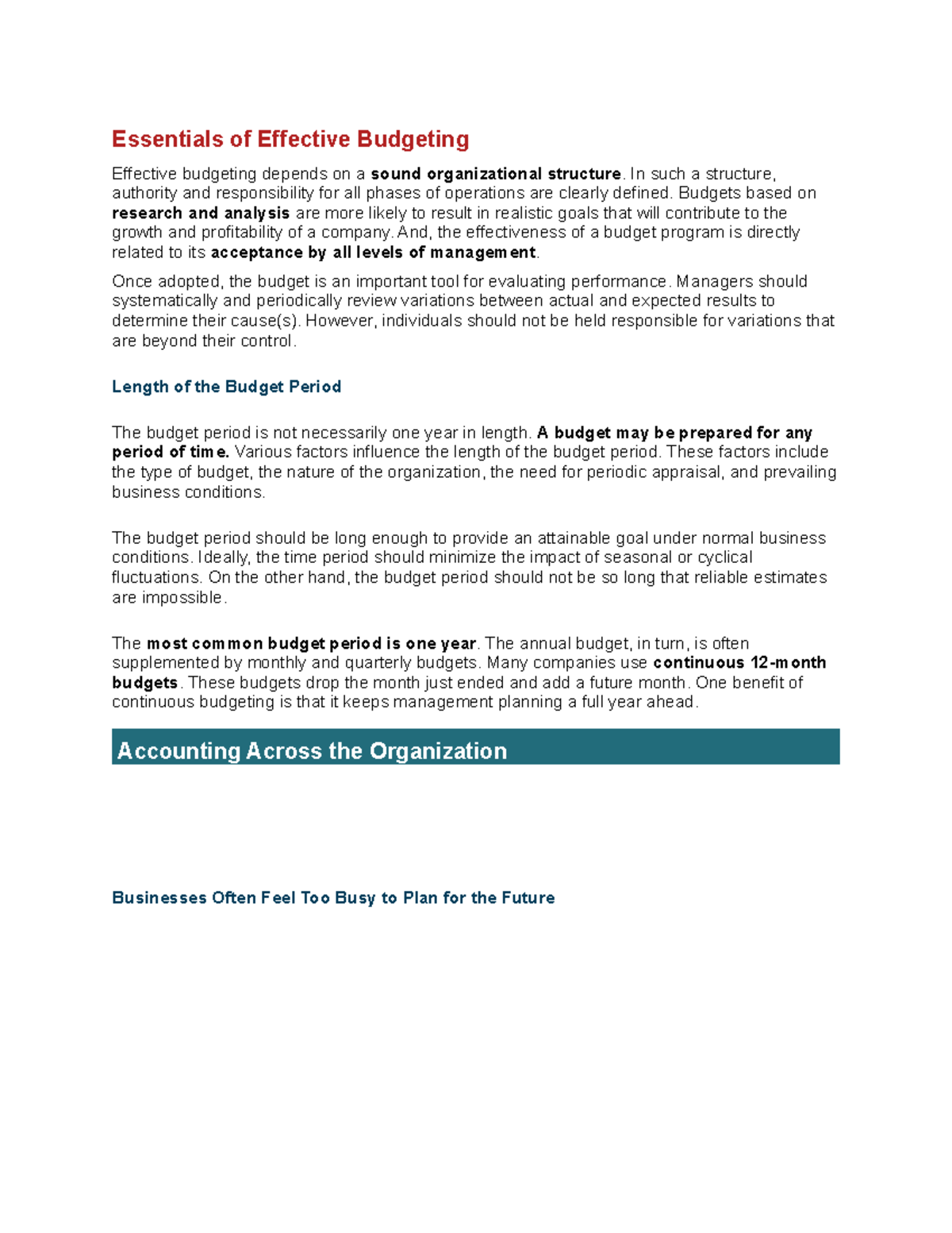 Business 5 - Essentials of Effective Budgeting Effective budgeting ...