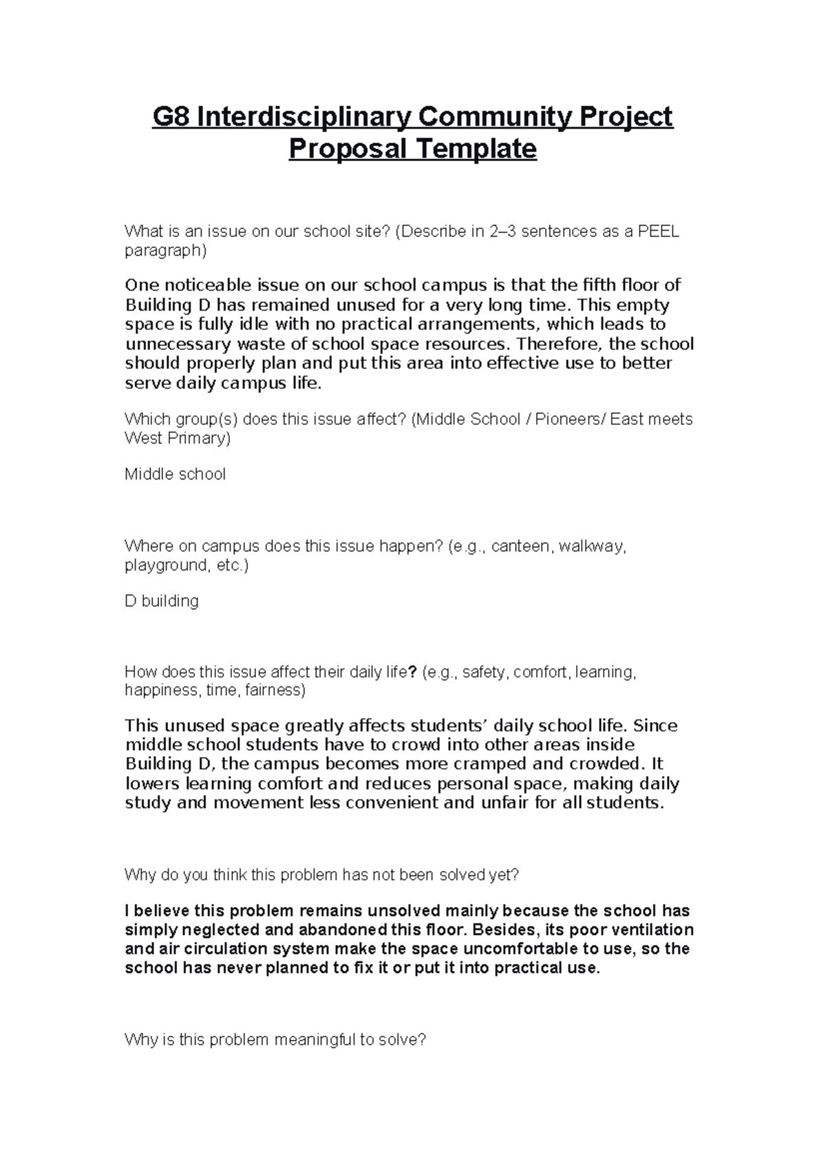 G8 Community Project Proposal: Addressing Unused Space in Building D ...