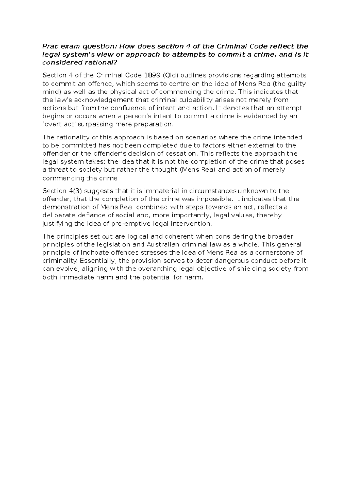 Example Questions - Crim Exam: Section 4 of the Criminal Code Analysis ...