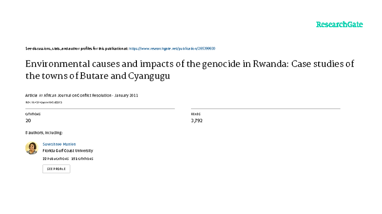 Environmental Causes and Impacts of the Genocide in Rwanda: Case ...