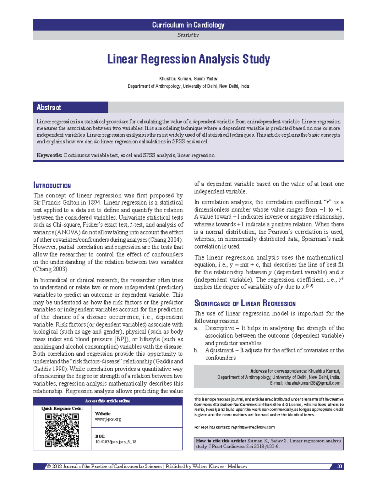 Cardiology Statistics: Linear Regression Analysis Study (ANTH 101) - Studocu