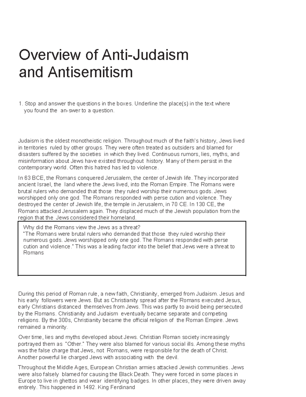 Anti-Judaism & Antisemitism: Historical Overview and Effects - Studocu