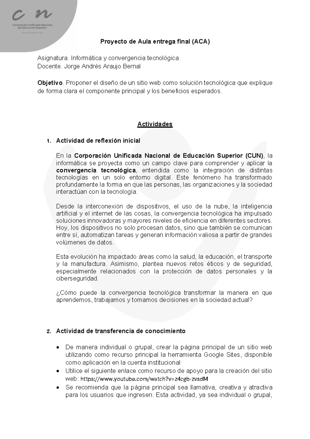 Proyecto Final de Aula ACA: Diseño de Sitio Web en Informática - Studocu