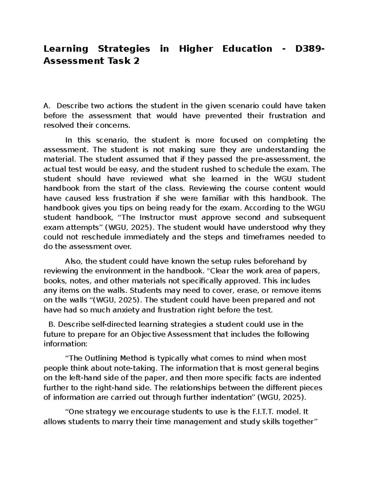 Learning Strategies in Higher Ed: Assessment Task 2 Insights - Studocu