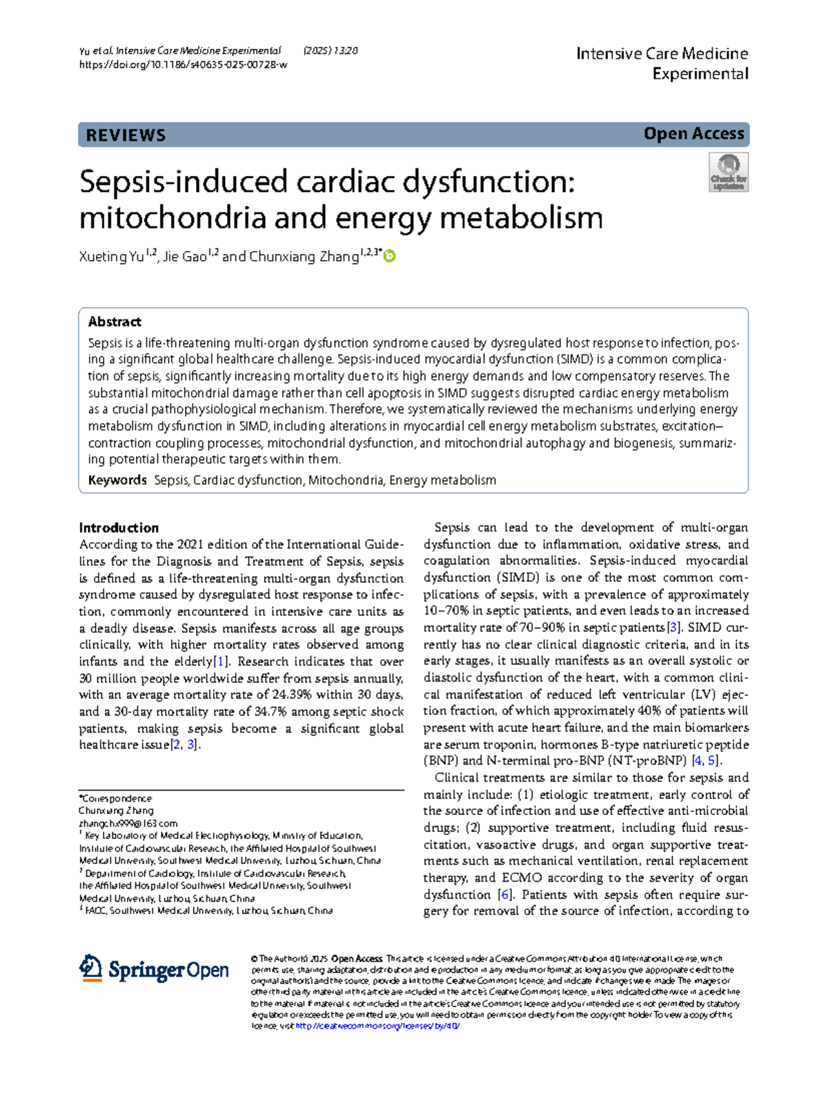 Sepsis-Induced Cardiac Dysfunction: Mitochondrial Mechanisms and ...