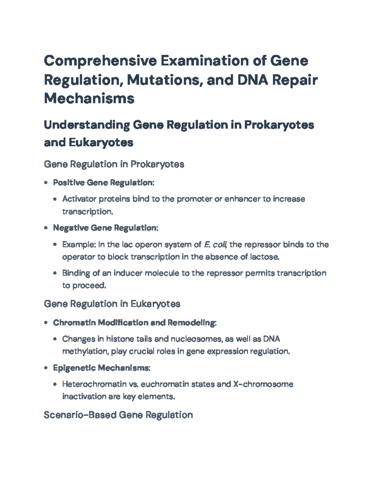 Comprehensive Study of Gene Regulation, Mutations & DNA Repair (BIO 101 ...