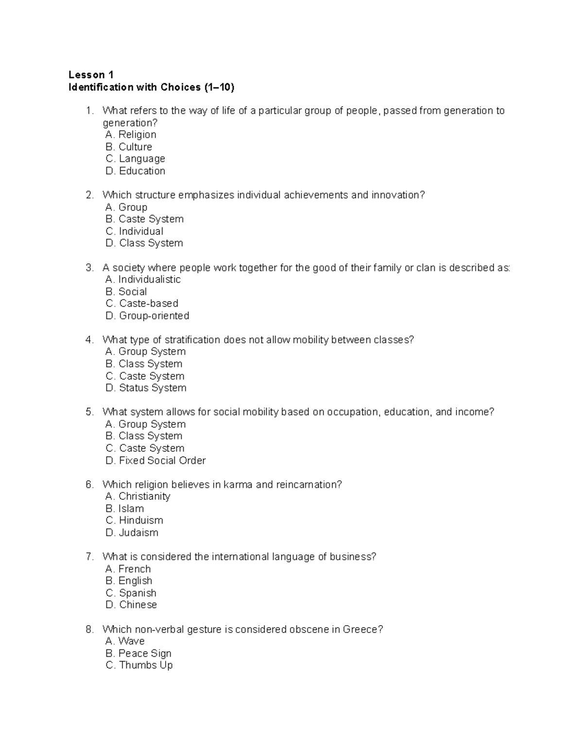 BUS 101: Lesson 1 - Identification with Choices in Society - Studocu