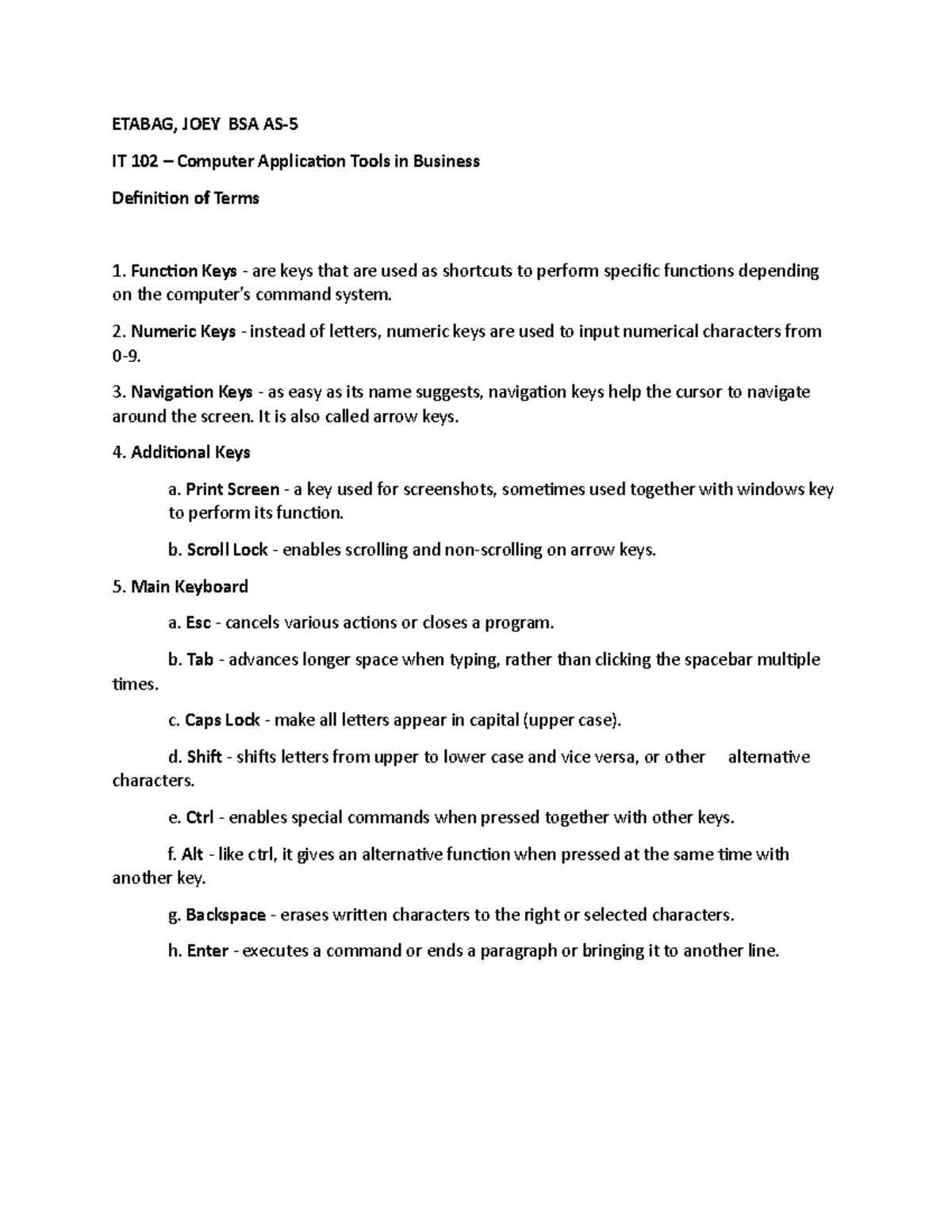 IT 102: Keyboard Keys & Functions Defined - Student Notes - Studocu