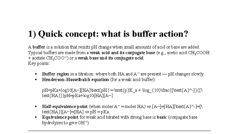 Buffer Action and pH Changes in Titration: A Study Guide (CHEM 101 ...