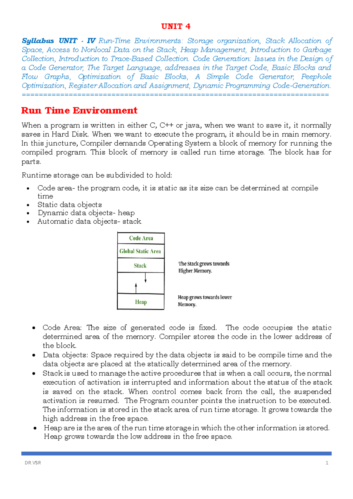 Run-Time Environments & Storage Allocation (CD UNIT 4 - JNTUH R18 ...
