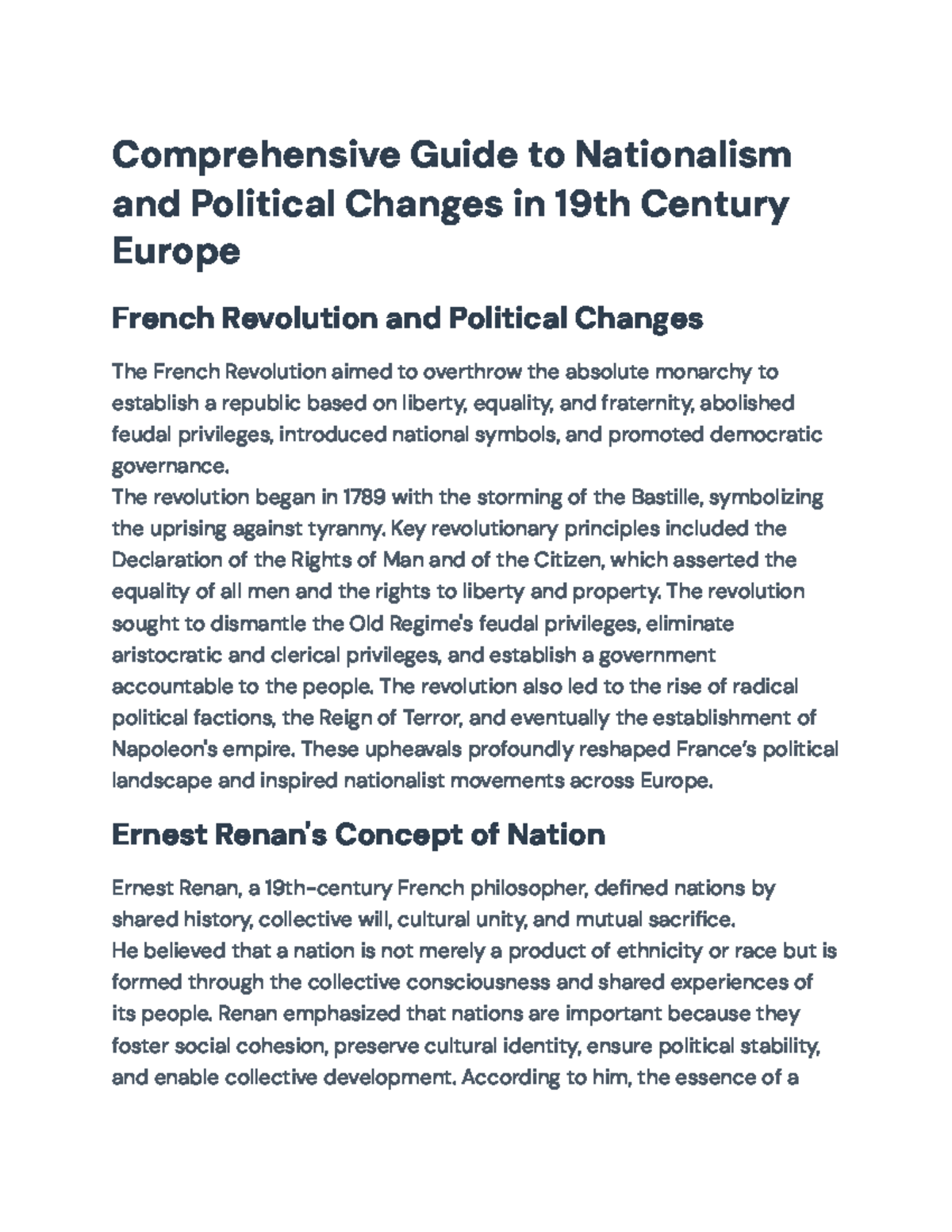 Comprehensive Analysis of 19th Century Nationalism in Europe (HIST 201 ...