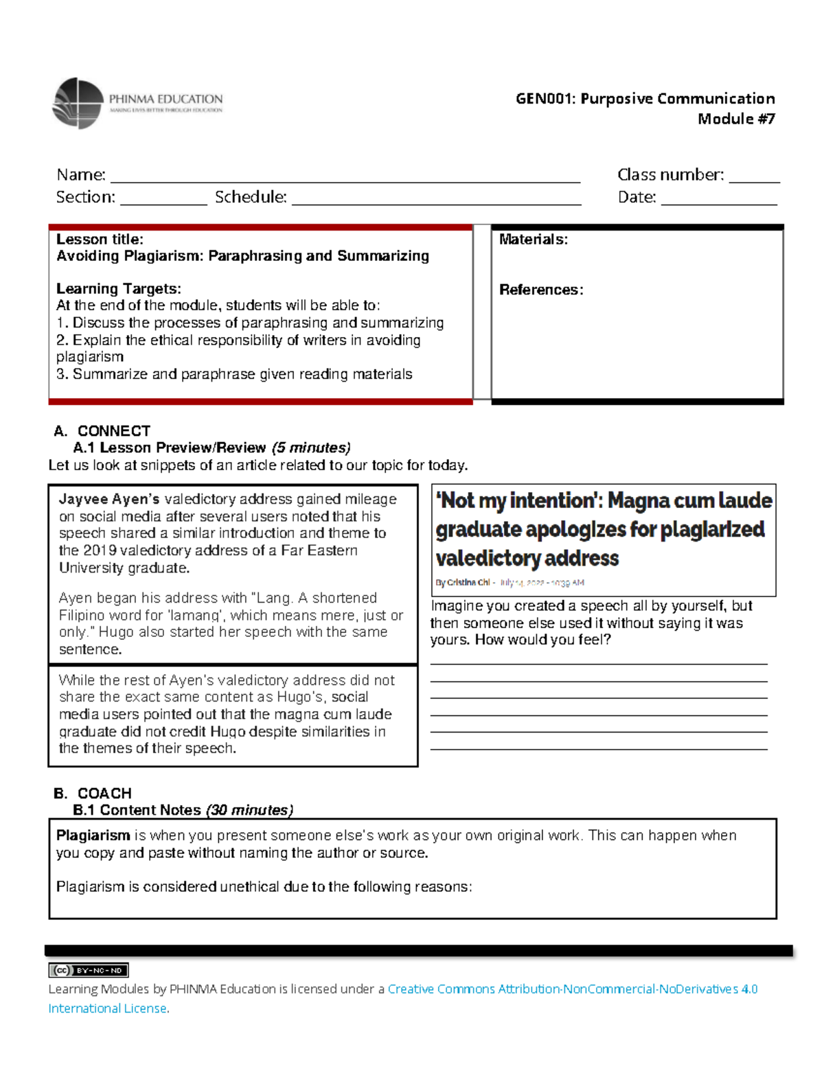 GEN001: Avoiding Plagiarism - Paraphrasing & Summarizing Lesson - Studocu