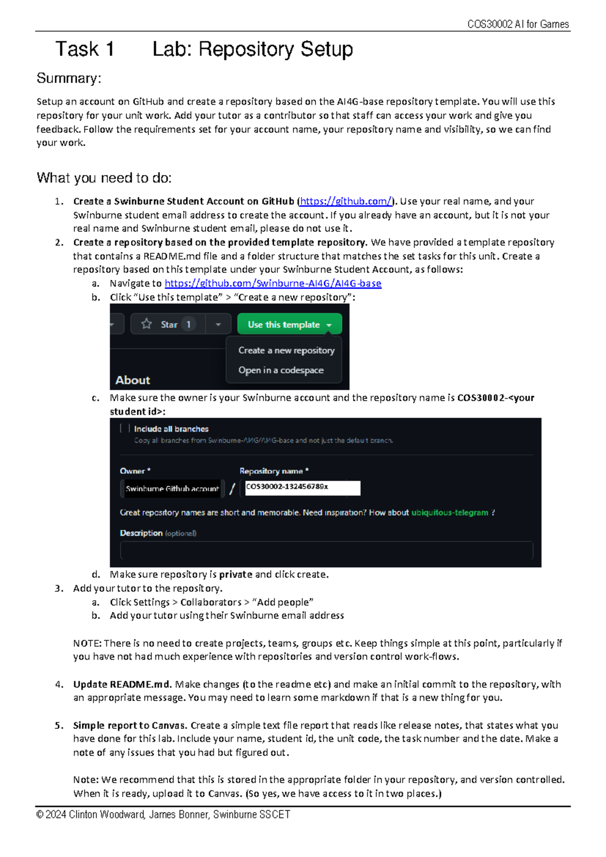 COS30002 Task 01 Lab: GitHub Repository Setup Guide - Studocu