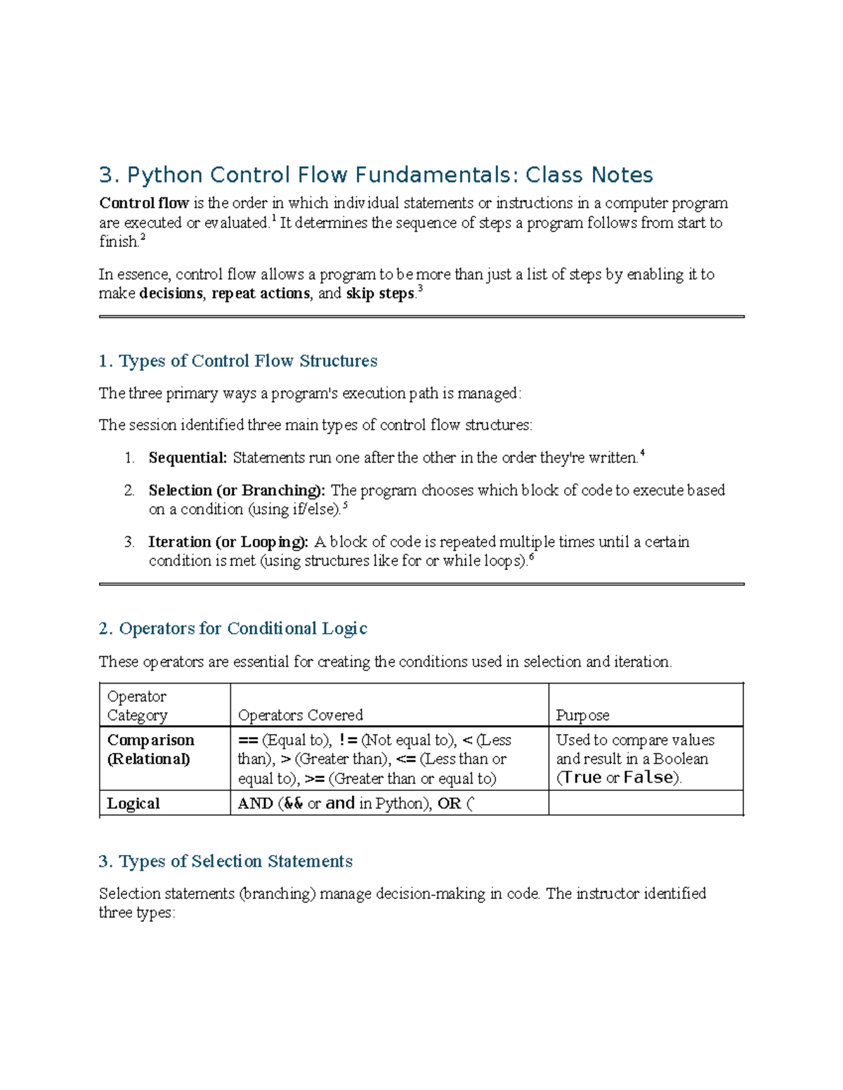 3. Python Control Flow Fundamentals: Lecture Notes - Studocu