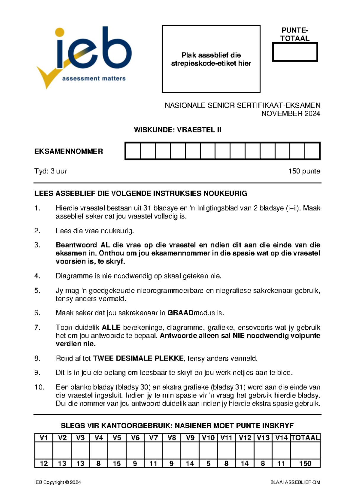 NSC Wiskunde: Vraestel II 2024 - November Eksamen - Studocu